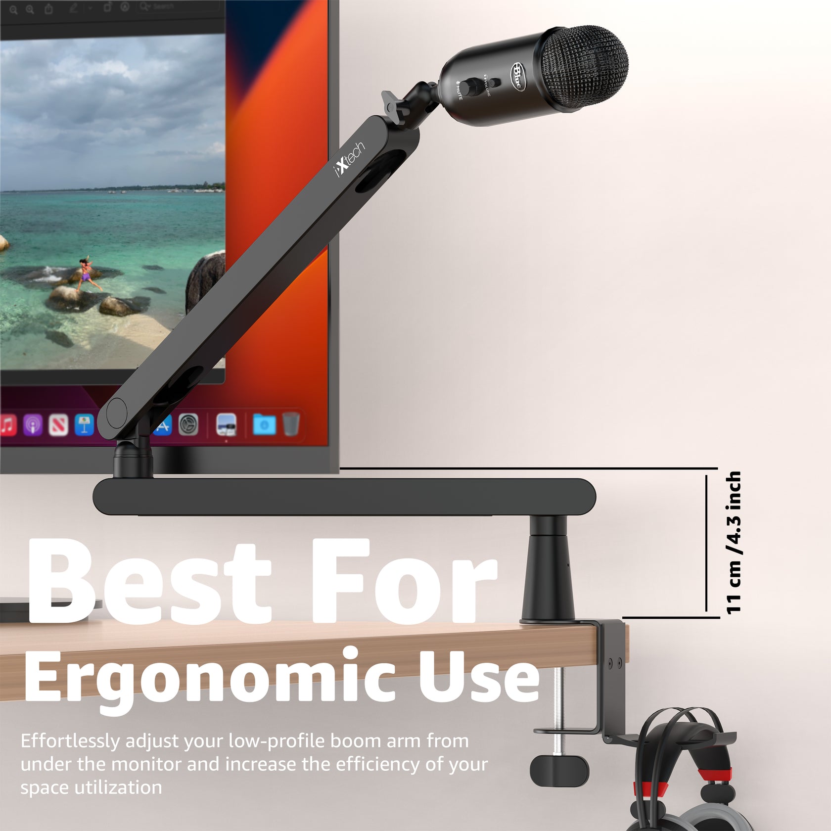 I-XTECH | Lizard - Low Profile Boom Arm MI05