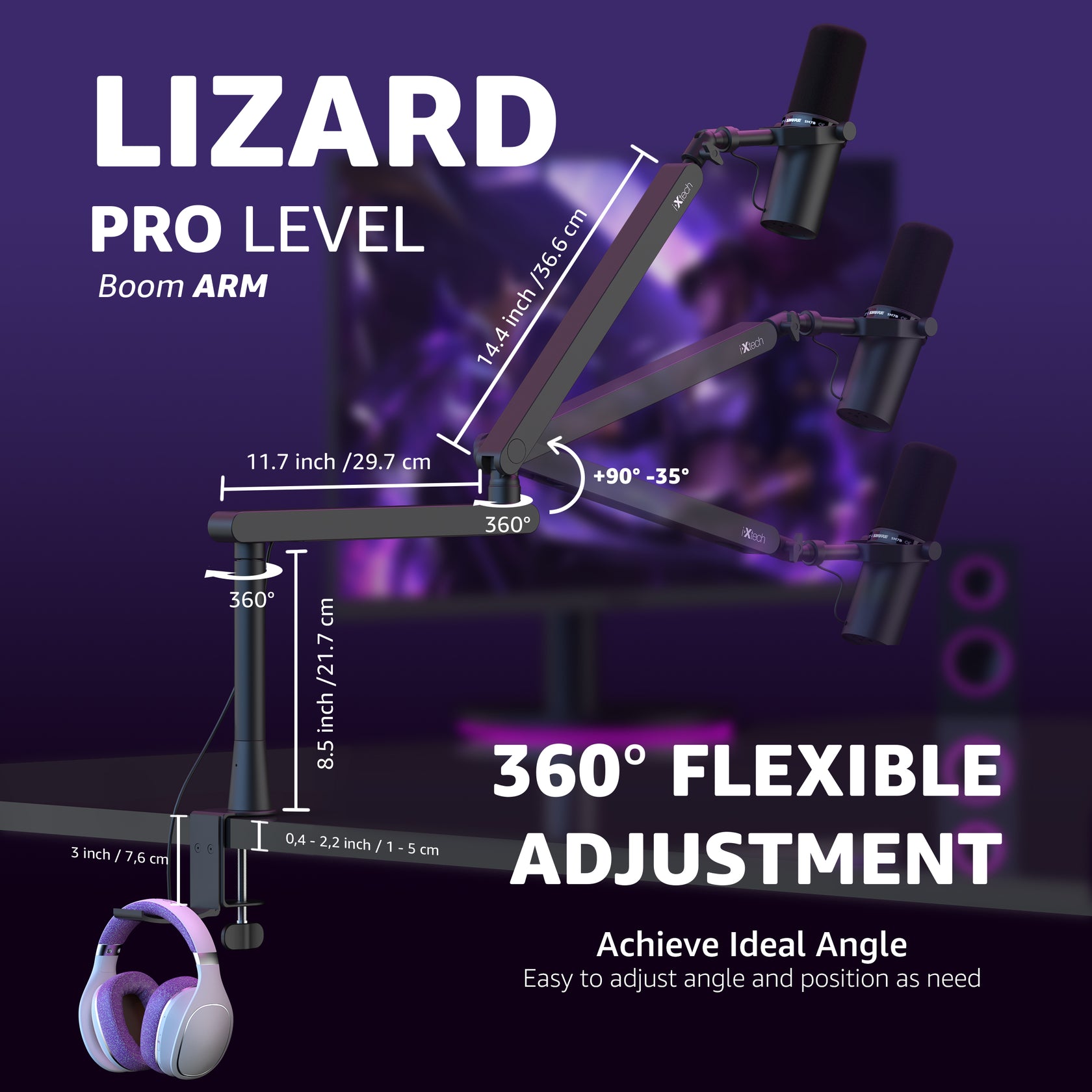 I-XTECH | Lizard - Low Profile Boom Arm MI05