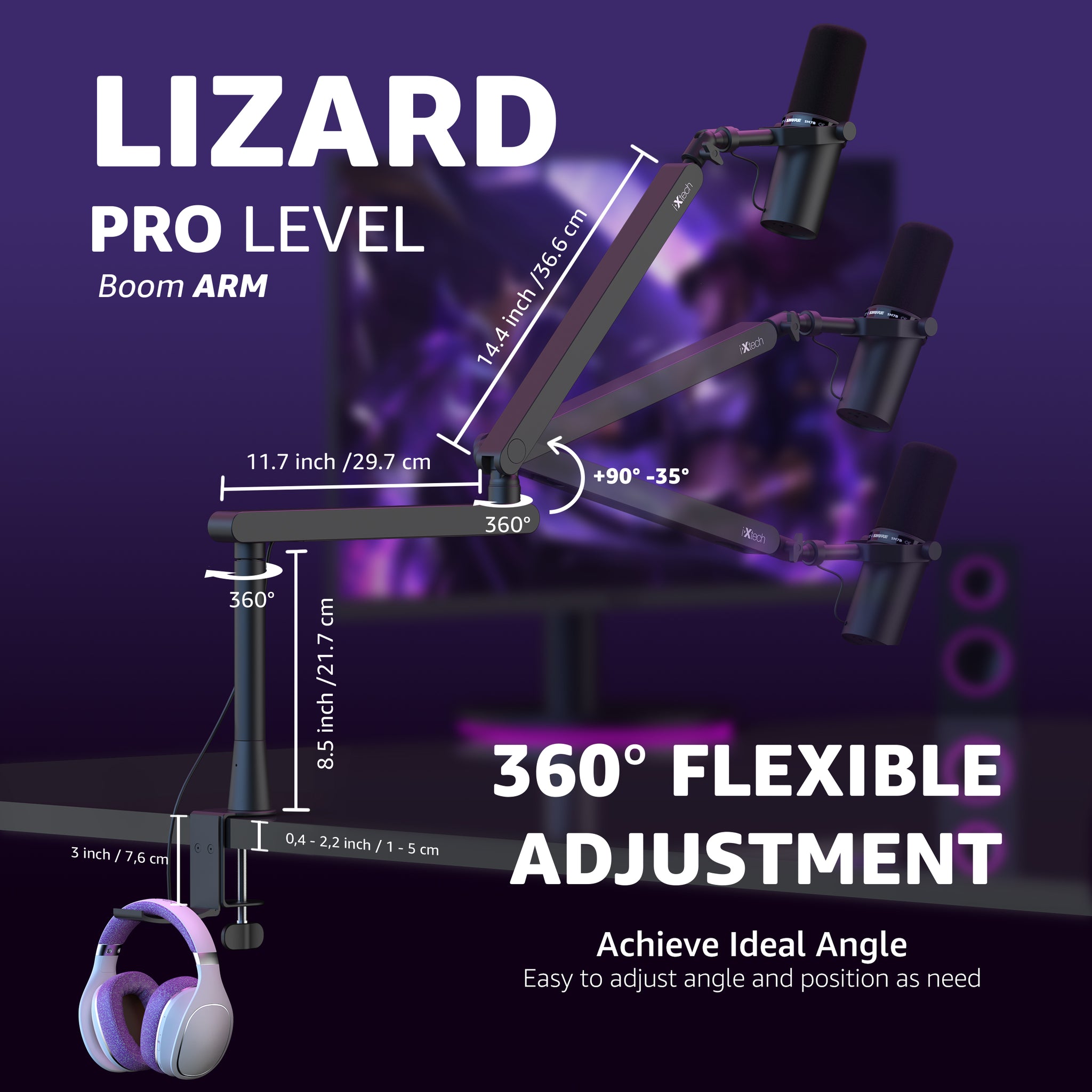 I-XTECH | Lizard - Low Profile Boom Arm MI05