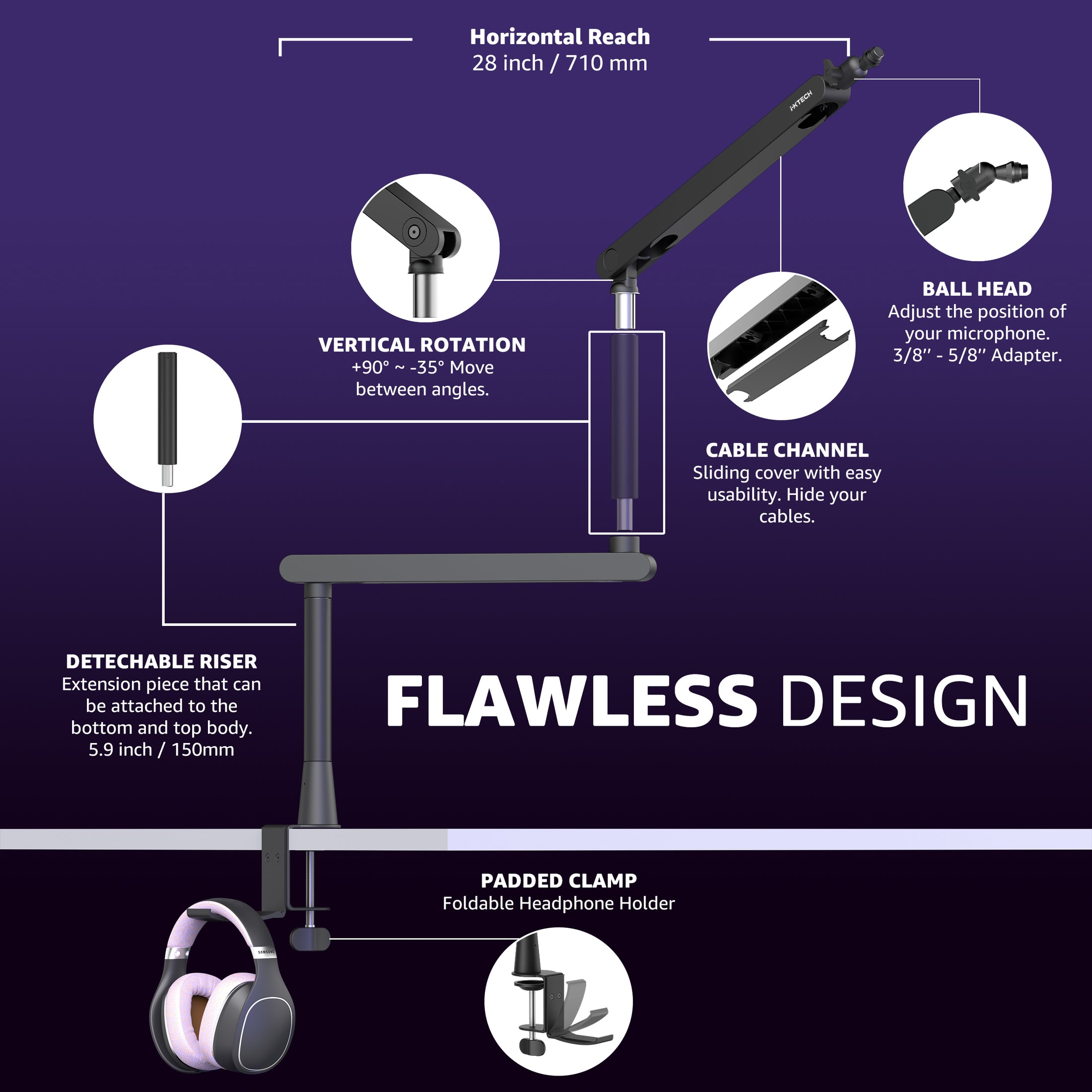 I-XTECH | Lizard - Low Profile Boom Arm MI05