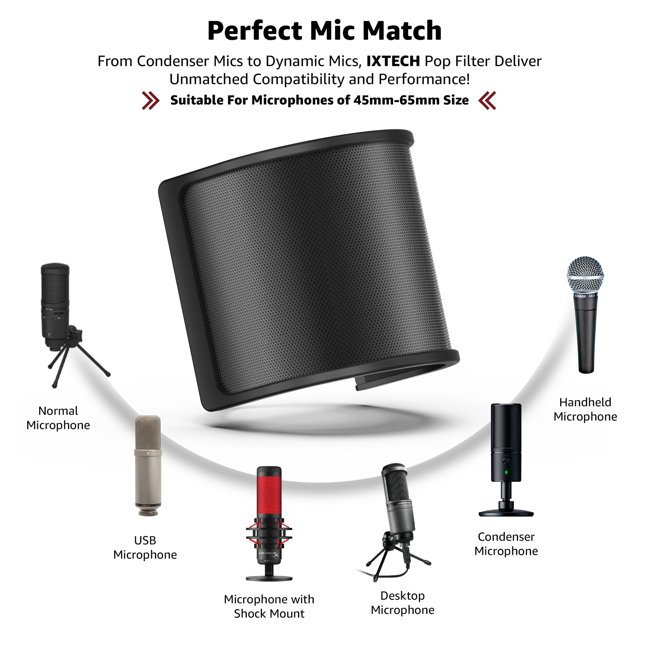 I-XTECH | Microphone Pop Filter, Mic Pop Screen with Metal Mesh and Foam Filter